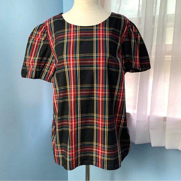 J. Crew Factory | Tops | Nwt J Crew Stewart Tartan Plaid Short Sleeve Top With Tie Back | Poshmark